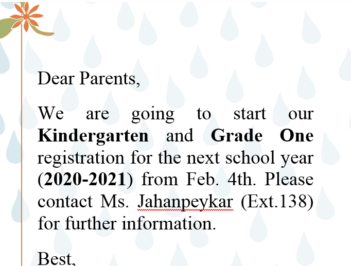 Kindergarten & Grade 1 Registration - Mahdavi Educational Complex